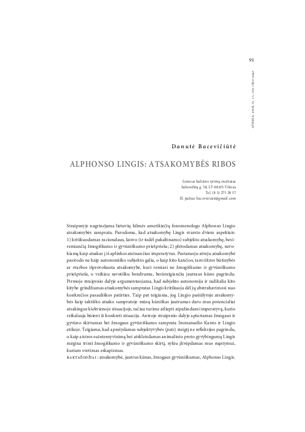 (PDF) Alphonso Lingis: the limits of responsibility