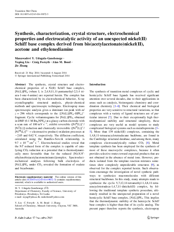 (PDF) Synthesis, characterization, crystal structure and antibacterial studies of some new ...