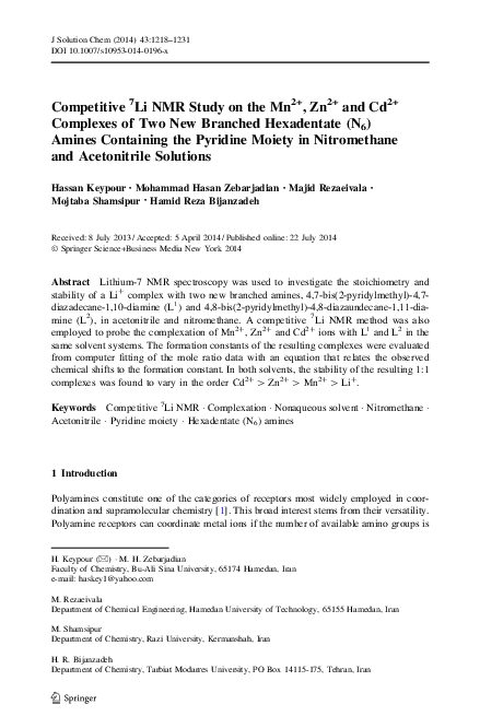 (PDF) Competitive 7Li NMR Study on the Mn2+, Zn2+ and Cd2+ Complexes of ...