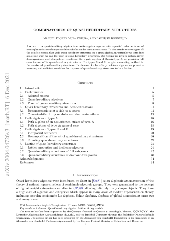 (PDF) Combinatorics of quasi-hereditary structures