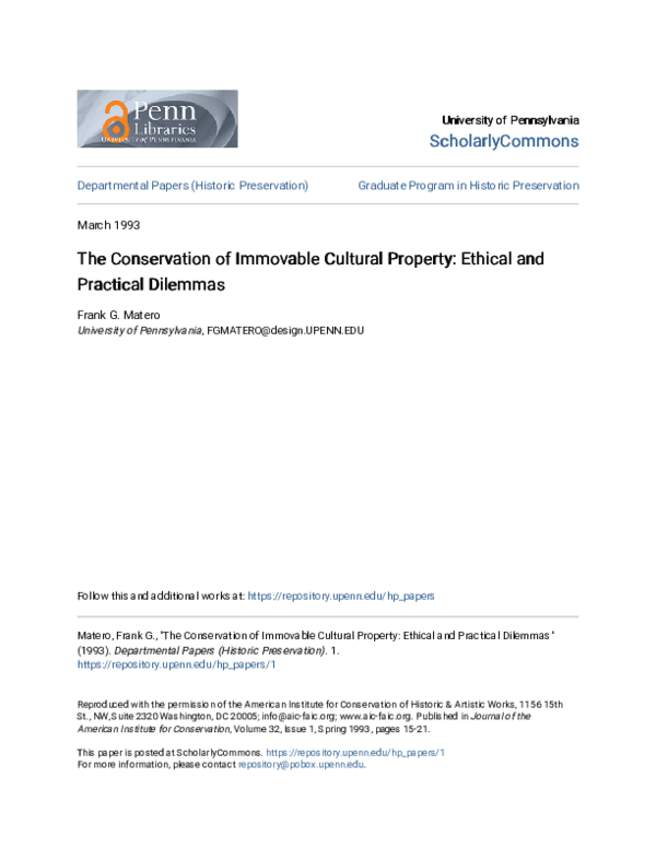 (PDF) The Conservation of Immovable Cultural Property: Ethical and ...