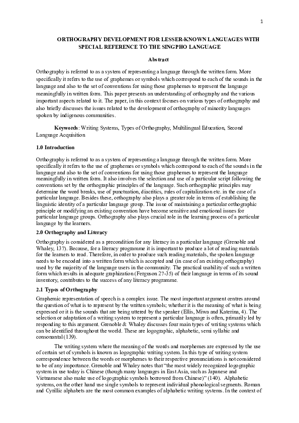 (PDF) ORTHOGRAPHY DEVELOPMENT FOR LESSER-KNOWN LANGUAGES WITH SPECIAL REFERENCE TO THE SINGPHO ...