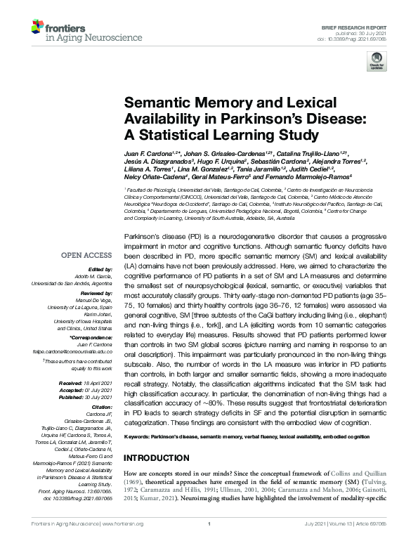(PDF) Semantic Memory and Lexical Availability in Parkinson’s Disease: A Statistical Learning ...