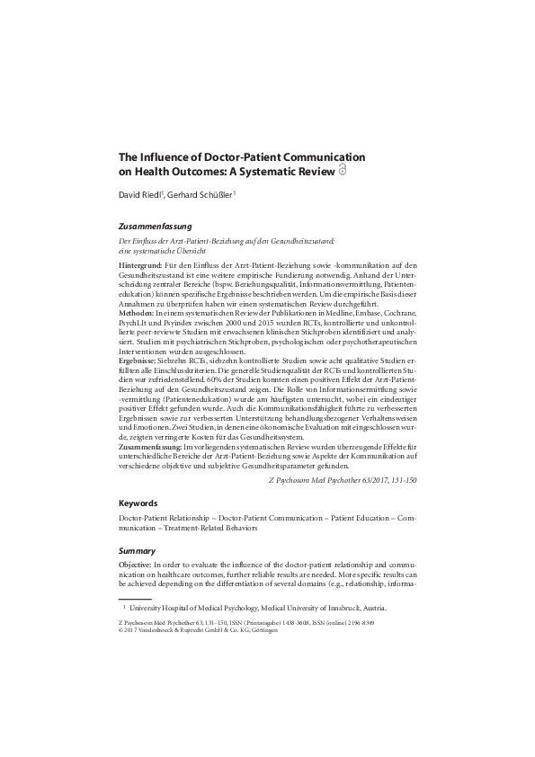(PDF) The Influence of Doctor-Patient Communication on Health Outcomes ...