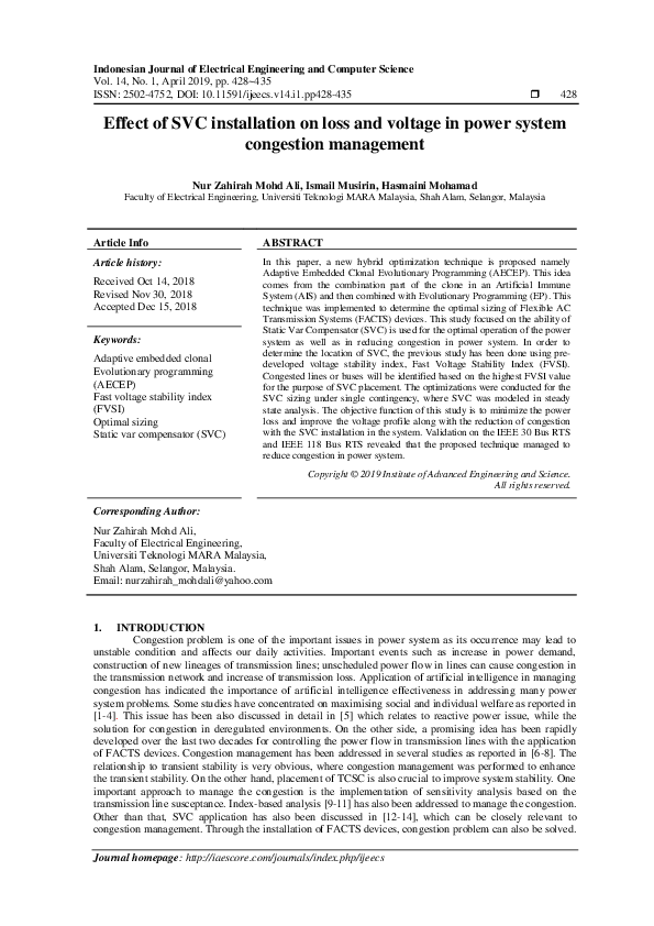 (PDF) Effect of SVC installation on loss and voltage in power system ...