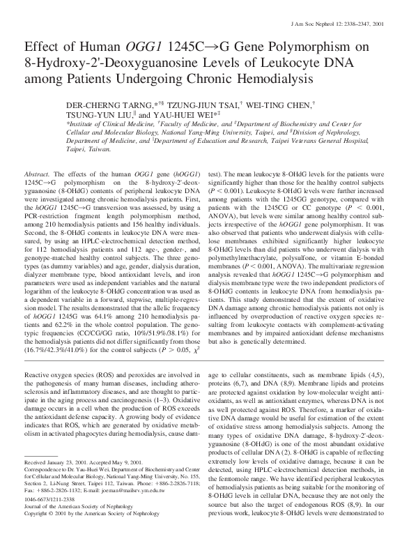 (PDF) Effect of Human OGG1 1245C→G Gene Polymorphism on 8-Hydroxy-2 ...