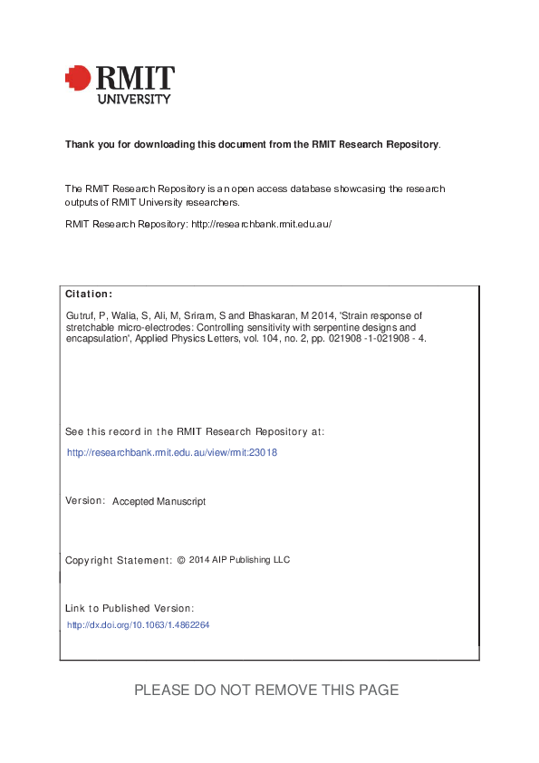 (PDF) Strain response of stretchable micro-electrodes: Controlling ...