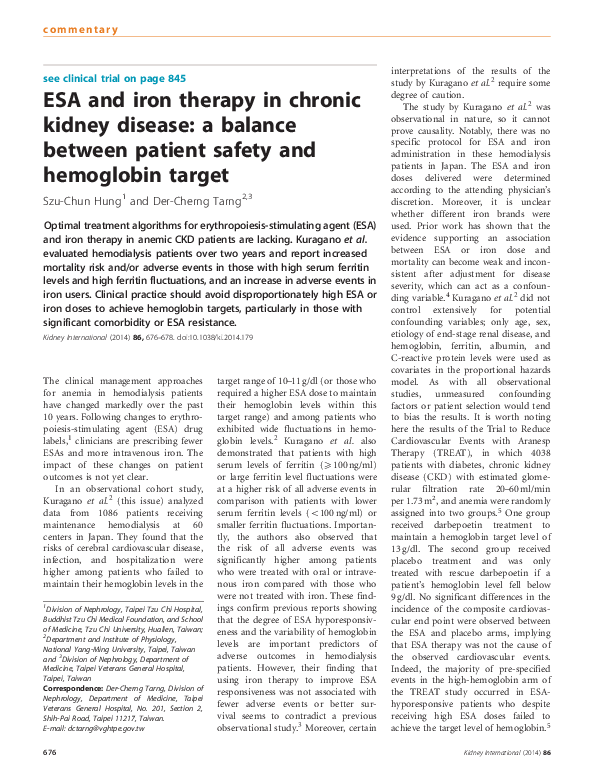 (PDF) ESA and iron therapy in chronic kidney disease: a balance between ...