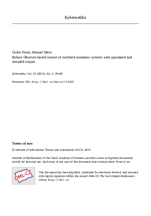 Pdf Robust Observer Based Control Of Switched Nonlinear Systems With Quantized And Sample
