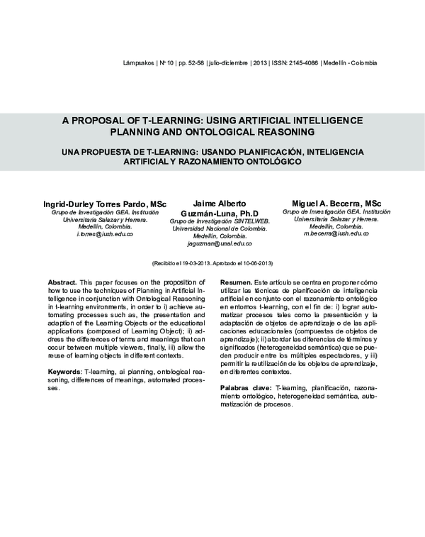 (PDF) A proposal of t-learning: using artificial intelligence planning and ontological reasoning