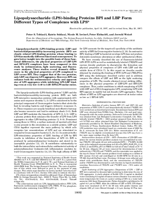 (PDF) Lipopolysaccharide (LPS)-binding Proteins BPI and LBP Form ...