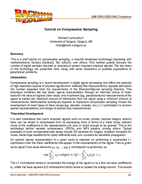 (PDF) Tutorial on Compressive Sampling