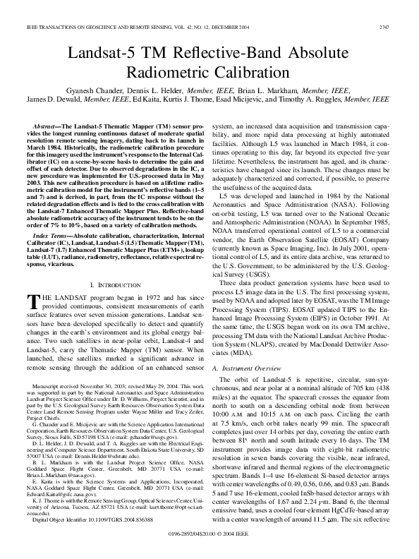 (PDF) Landsat-5 TM reflective-band absolute radiometric calibration