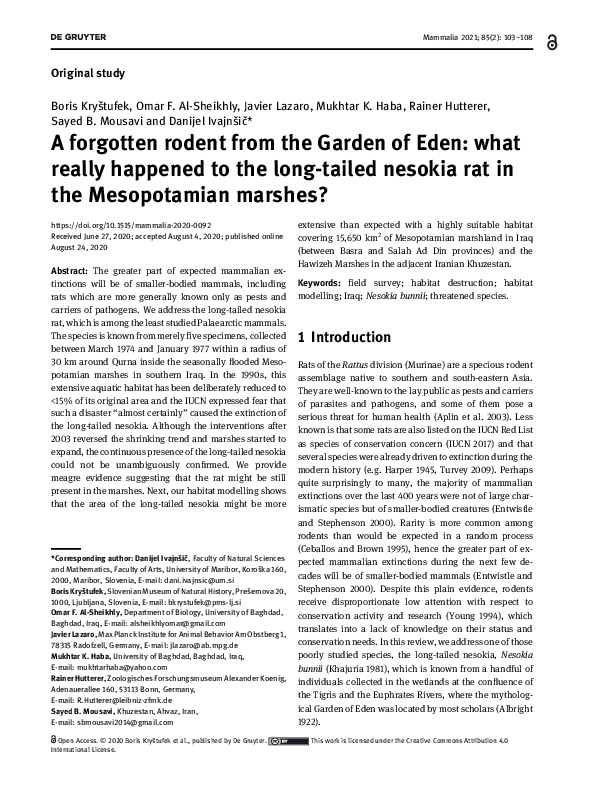 (PDF) A forgotten rodent from the Garden of Eden: what really happened ...