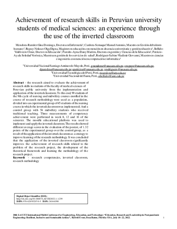 (PDF) Achievement of research skills in Peruvian university students of ...