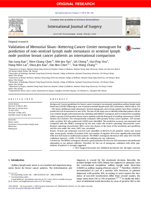 (PDF) Validation of Memorial Sloan–Kettering Cancer Center nomogram for prediction of non ...