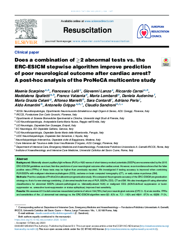 (PDF) Does a combination of ≥2 abnormal tests vs. the ERC-ESICM ...