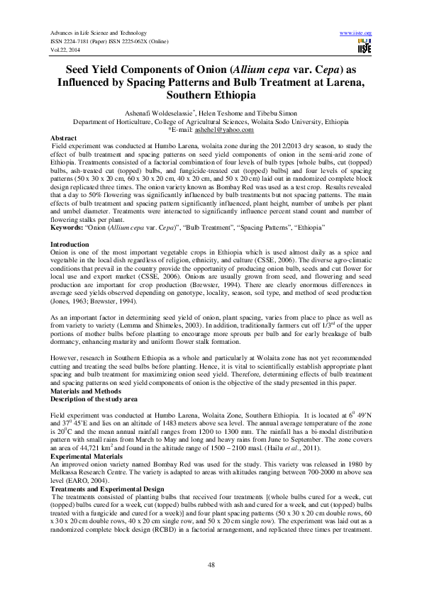 (PDF) Seed Yield Components of Onion (Allium cepa var. Cepa) as ...