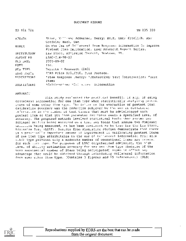 (PDF) On the Use of Collateral Item Response Information To Improve ...