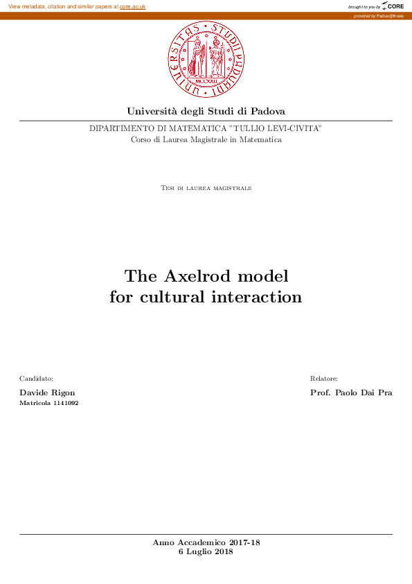 (PDF) The Axelrod model for cultural interaction