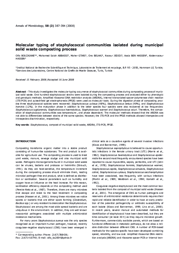 (PDF) Molecular typing of staphylococcal communities isolated during ...