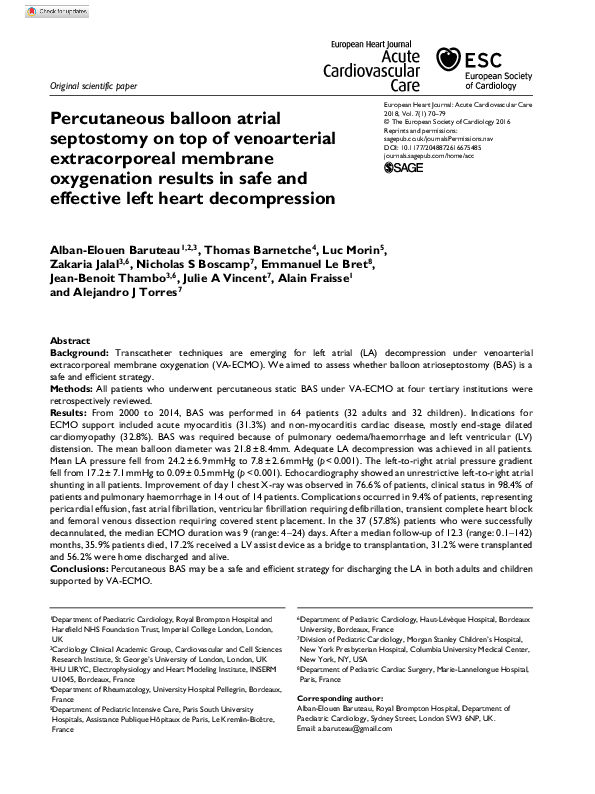 (PDF) Percutaneous balloon atrial septostomy on top of venoarterial ...