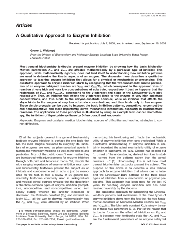 (PDF) A qualitative approach to enzyme inhibition