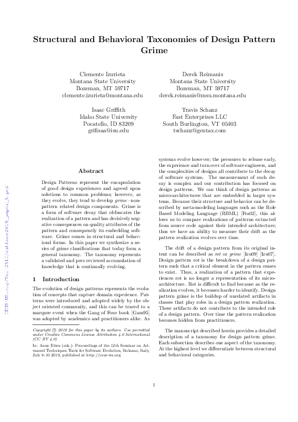 (PDF) Structural and Behavioral Taxonomies of Design Pattern Grime Evolution