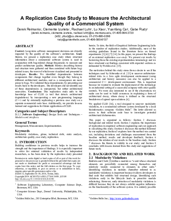 (PDF) A replication case study to measure the architectural quality of a commercial system