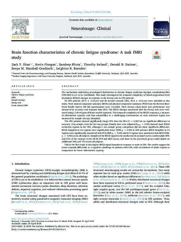 (PDF) Brain function characteristics of chronic fatigue syndrome: A ...