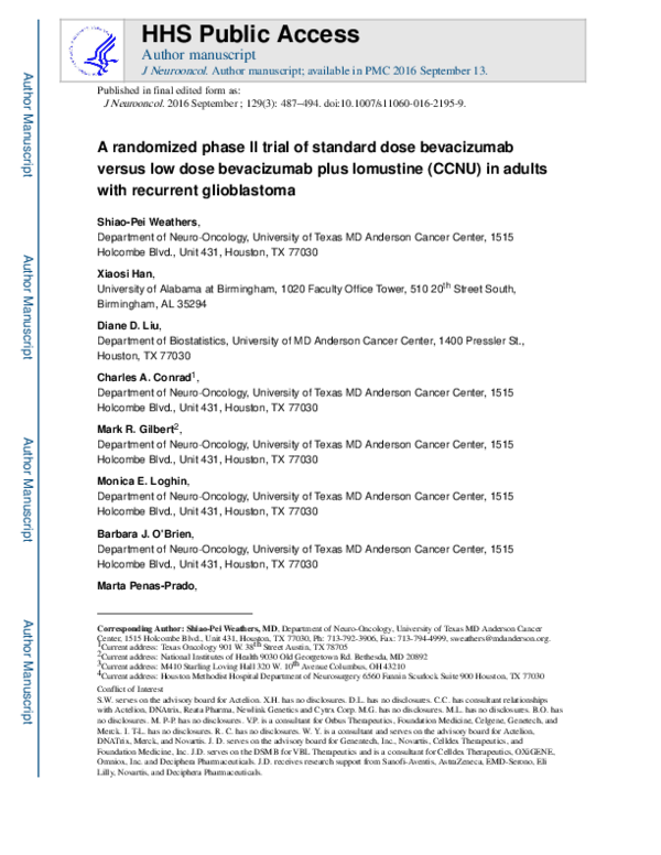 (PDF) A randomized phase II trial of standard dose bevacizumab versus ...