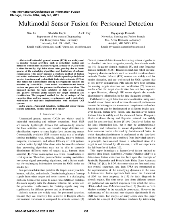 Pdf Multimodal Sensor Fusion For Personnel Detection