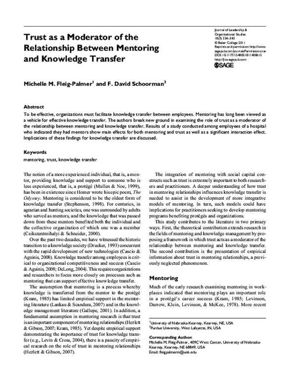 (PDF) Trust as a Moderator of the Relationship Between Mentoring and ...