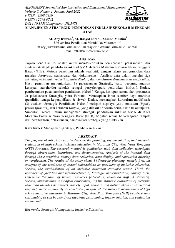 (PDF) Manajemen Strategik Pendidikan Inklusif Sekolah Menegah Atas