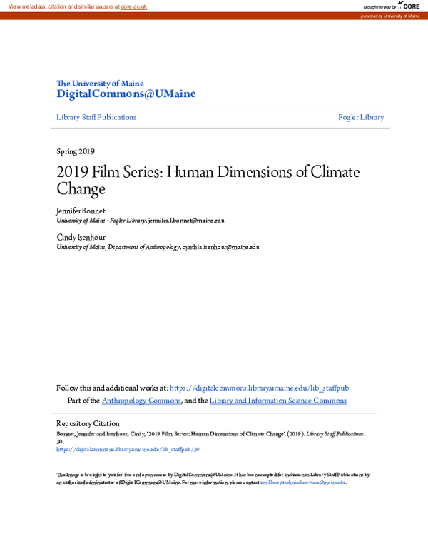 (PDF) 2019 Film Series: Human Dimensions of Climate Change
