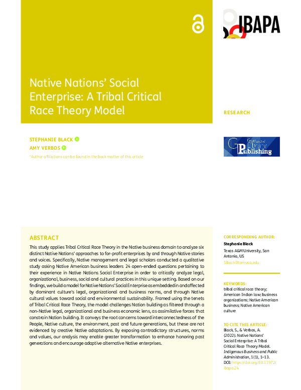 (PDF) Native Nations’ Social Enterprise: A Tribal Critical Race Theory ...