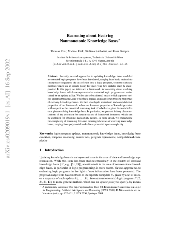 Pdf Reasoning About Evolving Nonmonotonic Knowledge Bases