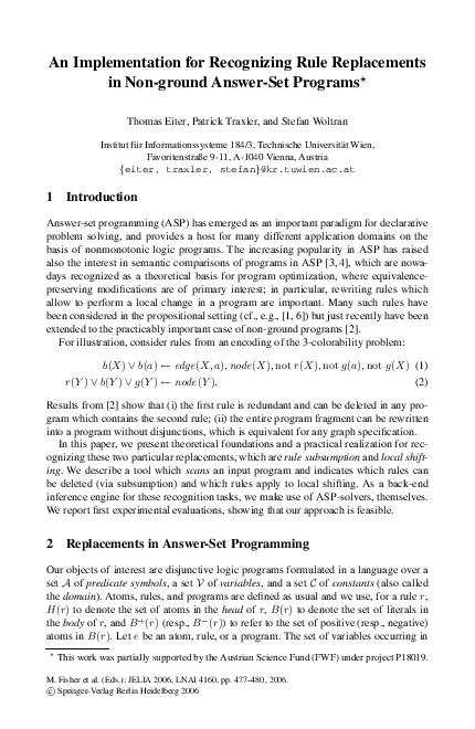 Pdf An Implementation For Recognizing Rule Replacements In Non Ground Answer Set Programs