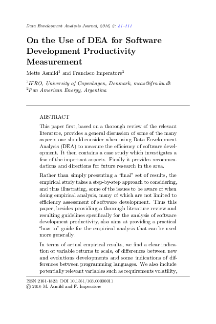 (PDF) On the Use of DEA for Software Development Productivity Measurement