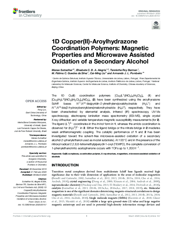 (PDF) 1D Copper(II)-Aroylhydrazone Coordination Polymers: Magnetic Properties and Microwave ...