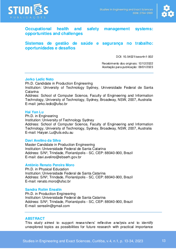 (PDF) Occupational health and safety management systems: opportunities and challenges