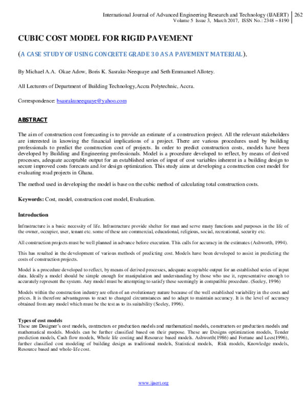 (PDF) Cubic Cost Model for Rigid Pavement (A Case Study of Using ...