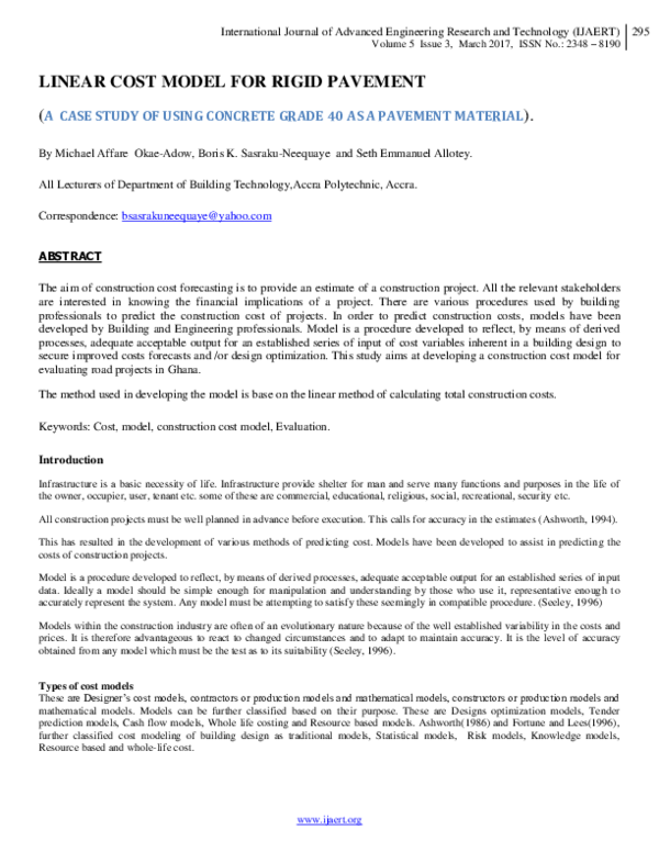 (PDF) Linear Cost Model for Rigid Pavement (A Case Study of Using ...