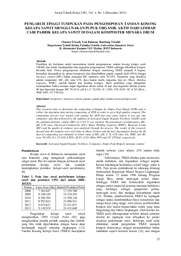 (PDF) Pengaruh Tinggi Tumpukan Pada Pengomposan Tandan Kosong Kelapa Sawit Menggunakan Pupuk ...