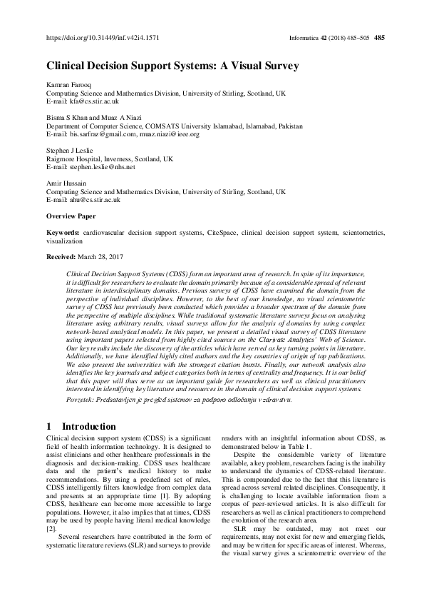 (PDF) Clinical Decision Support Systems: A Visual Survey