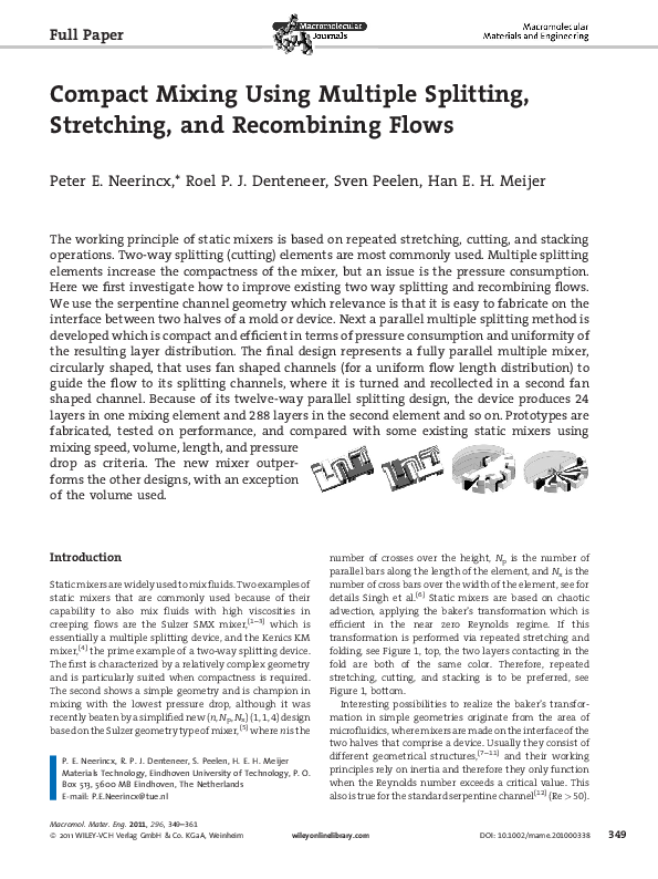(PDF) Compact Mixing Using Multiple Splitting, Stretching, and Recombining Flows