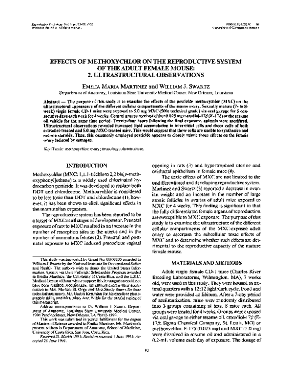 (PDF) Methoxychlor's Effects on Mouse Ovary Ultrastructure