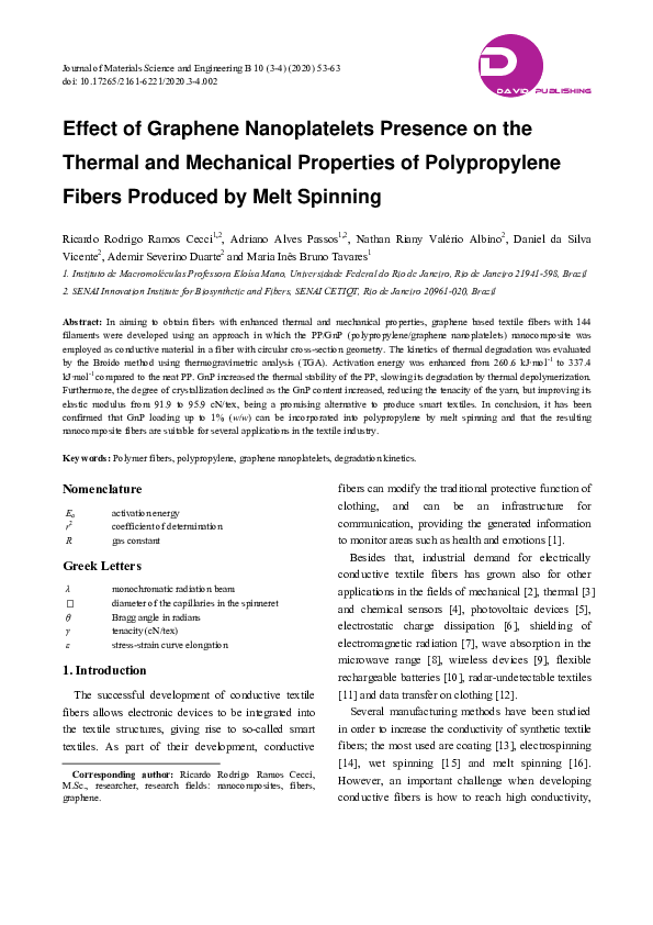 (PDF) Effect of Graphene Nanoplatelets Presence on the Thermal and Mechanical Properties of ...