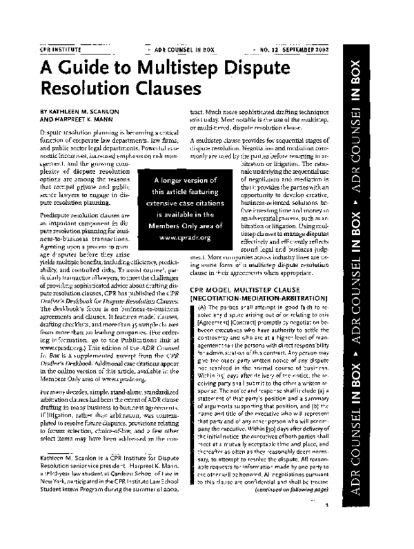 (PDF) A guide to multistep dispute resolution clauses