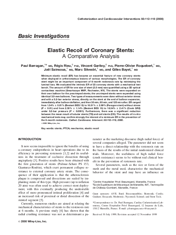 (PDF) Elastic recoil of coronary stents: A comparative analysis